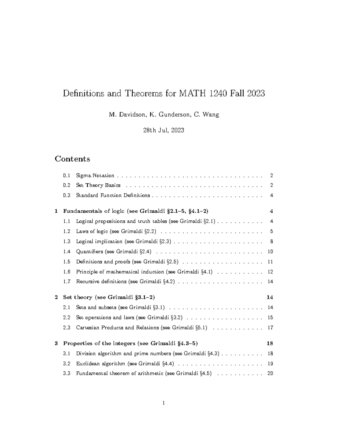 Definitions Theorems - Summary Discrete Mathematics - M. Davidson, K ...