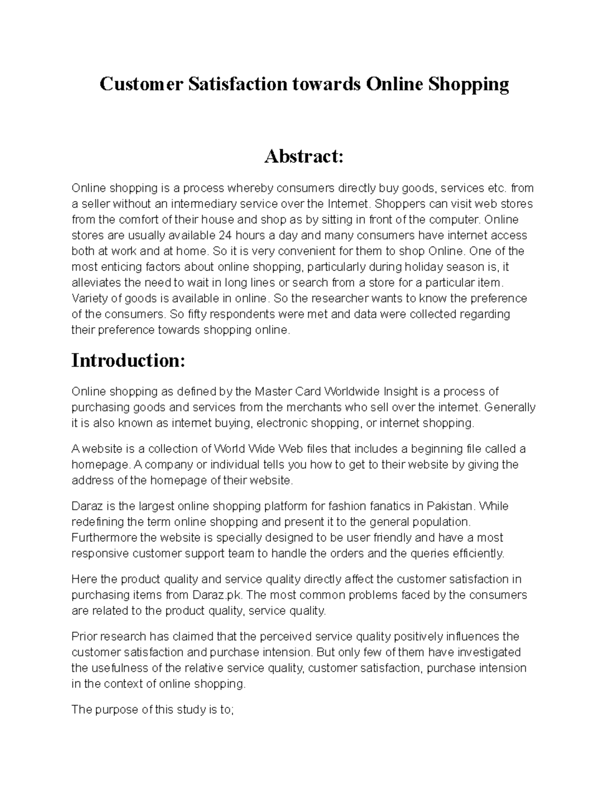 BRM 123 - ABC - Customer Satisfaction towards Online Shopping Abstract ...