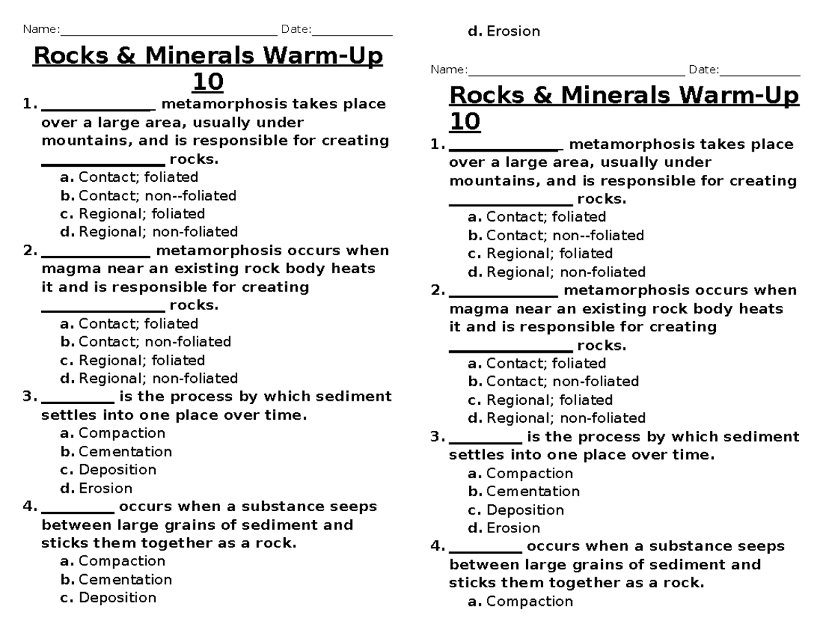 Rock Warm-up 10 - rvgecg egvwe - Name ...