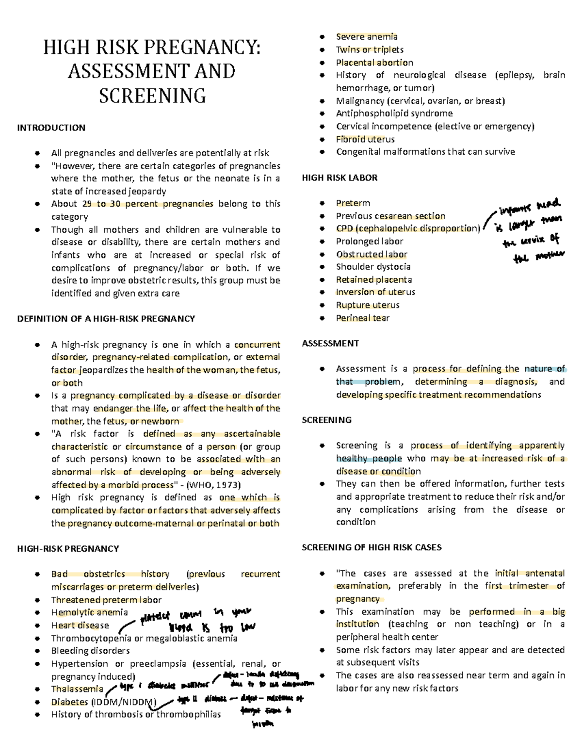 Maternal-LEC - Maternal - HIGH RISK PREGNANCY: ASSESSMENT AND SCREENING ...