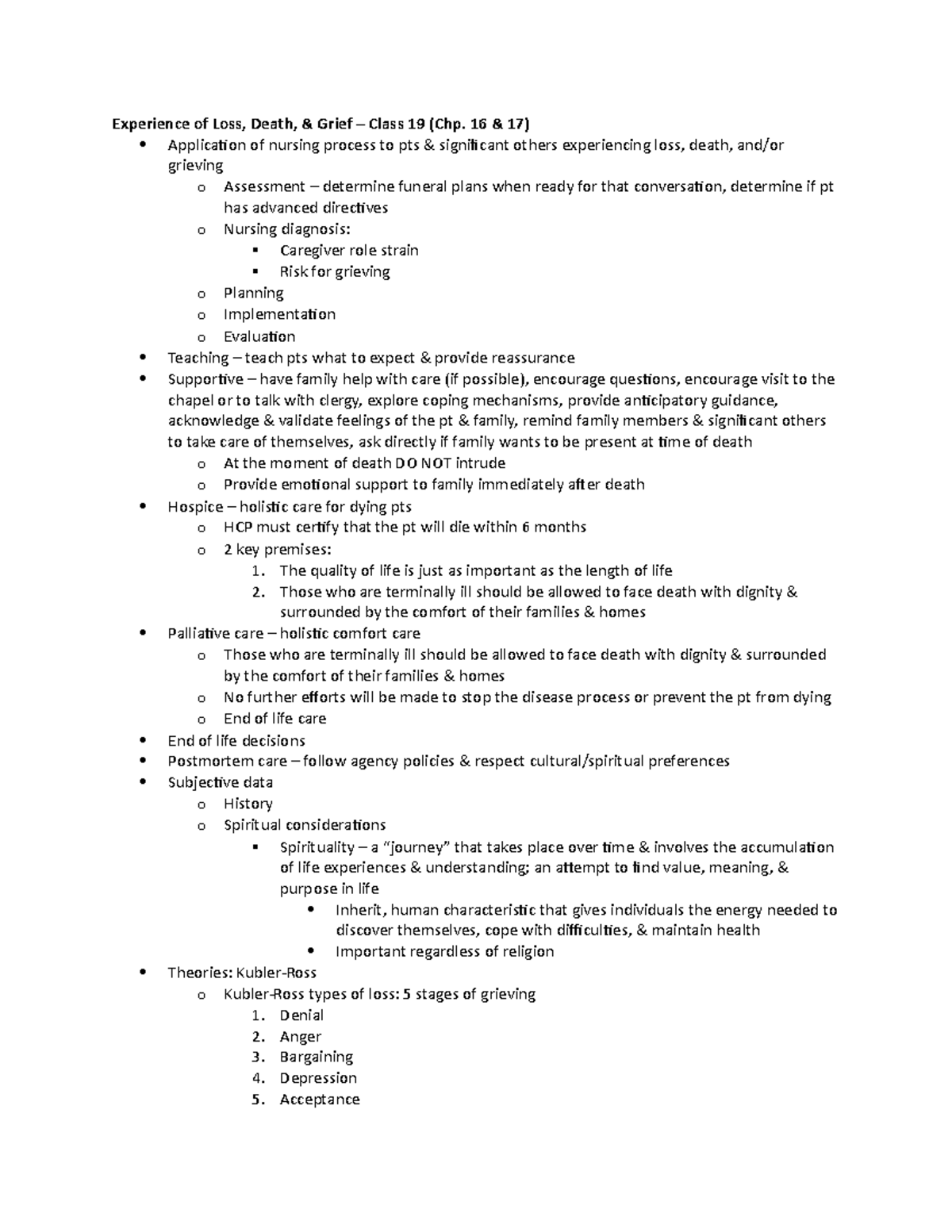 Loss Death Grief: Nursing Process and Support - Studocu