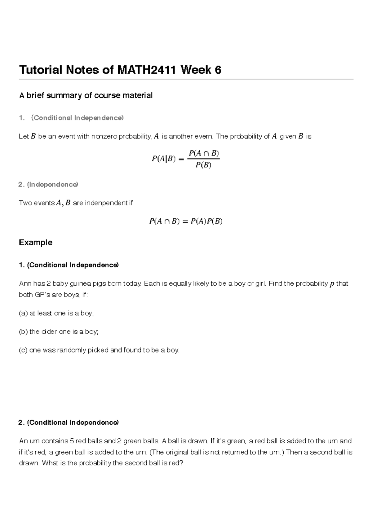 TA notes week 6 - CHING, Avery - Tutorial Notes of MATH2411 Week 6 A ...