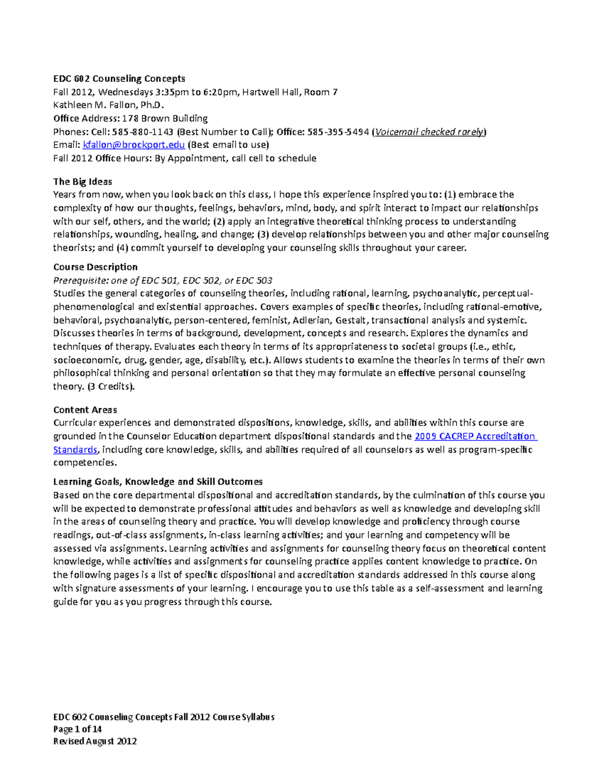 EDC602Fall2012 - EDC 602 Counseling Concepts Fall 2012, Wednesdays 3 ...