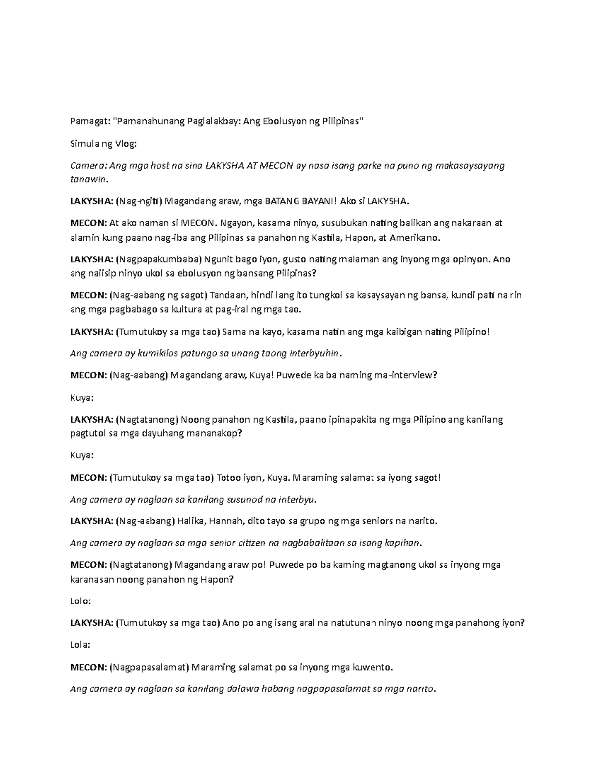 Vlog komfil scipt 1 - Script - Pamagat: "Pamanahunang Paglalakbay: Ang ...
