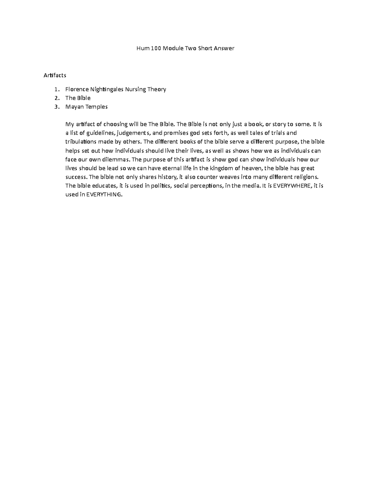 Mod2shortanswers HUM 100 - Hum 100 Module Two Short Answer Artifacts ...