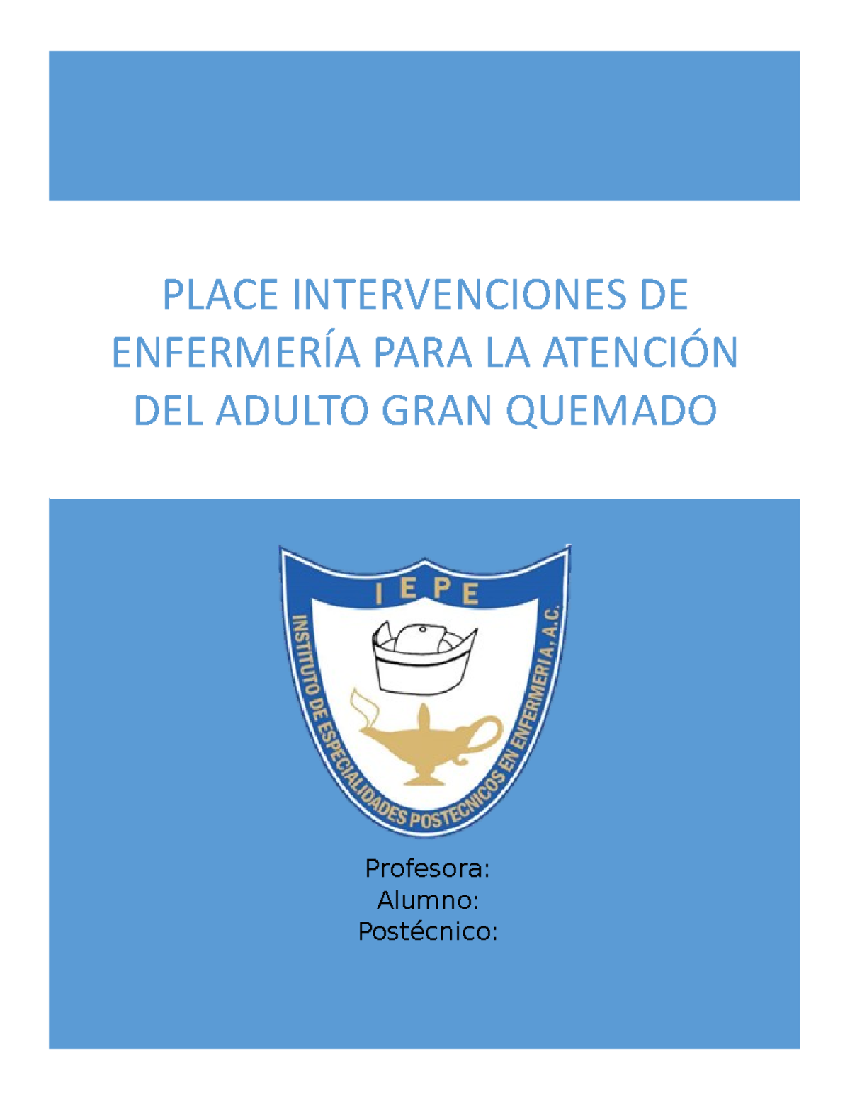 Intervenciones DE Enfermería PARA LA Atención DEL Adulto GRAN Quemado - PLACE INTERVENCIONES DE ...
