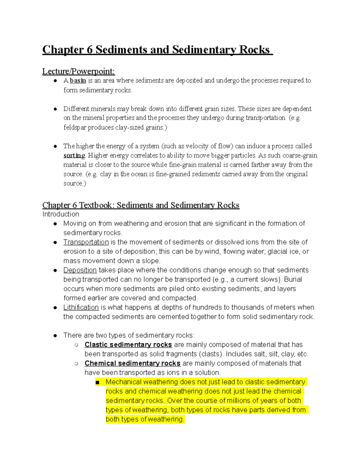 GEO 102 - Chapter 6 - Sediments and Sedimentary Rocks - Chapter 6 Sediments and Sedimentary ...