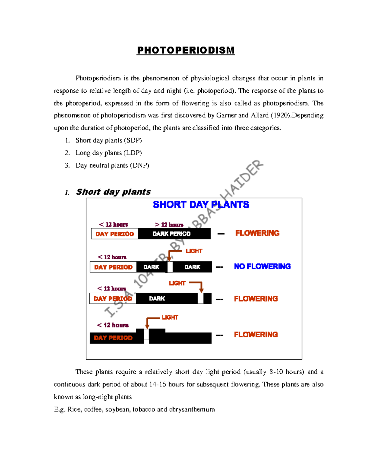 Photoperiodism - Lecture notes 4 - PHOTOPERIODISM Photoperiodism is the ...