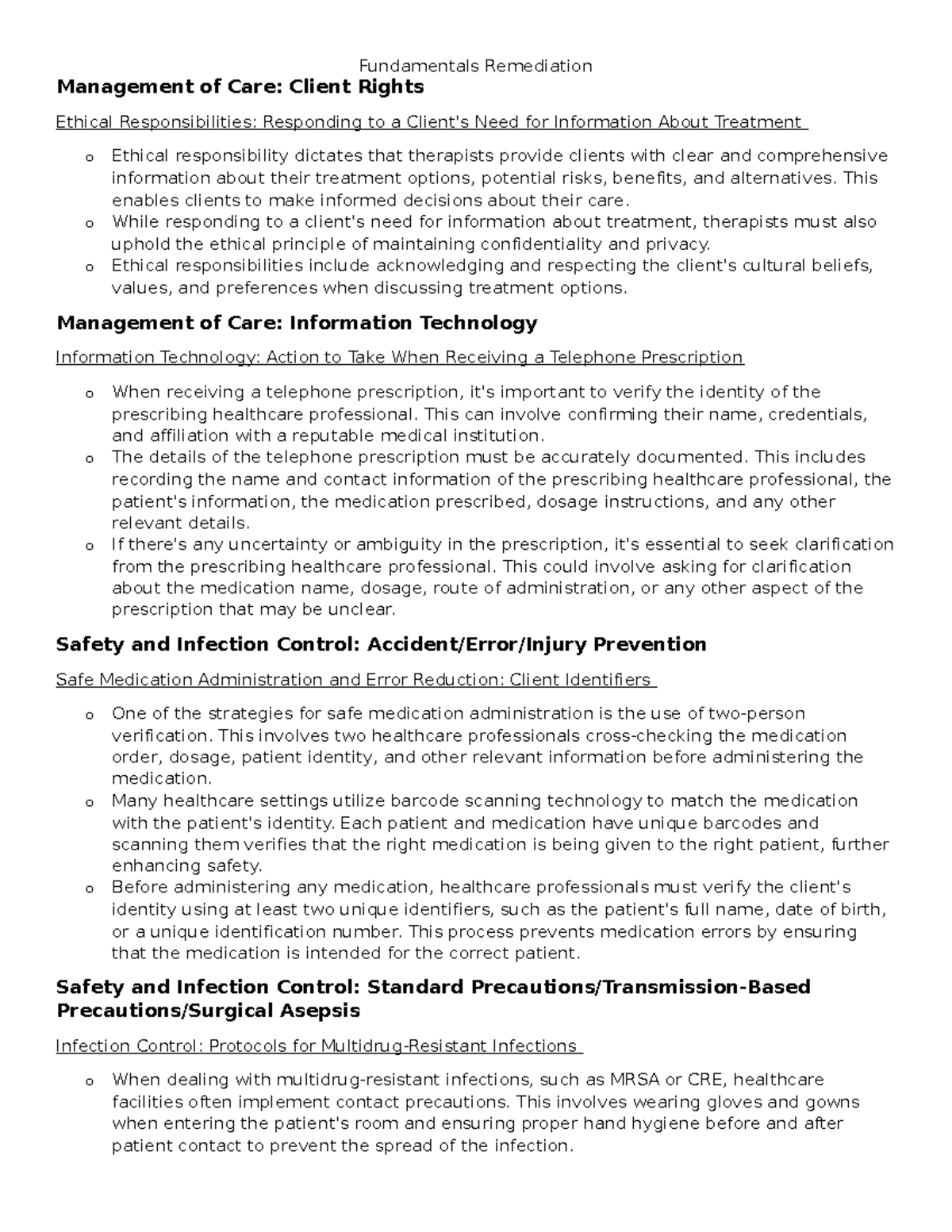 Fundamentals Proctored Remediation - Management of Care: Client Rights ...