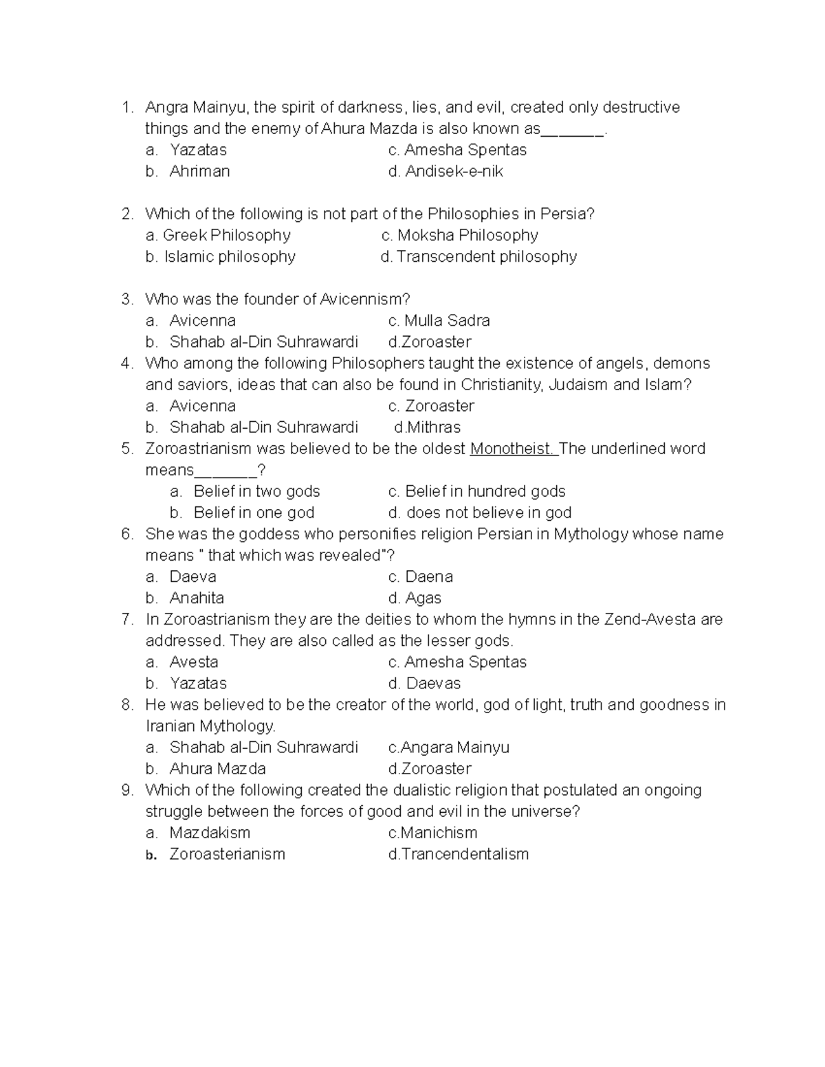 Literature Notes and Test for Persian Writings - Angra Mainyu, the ...