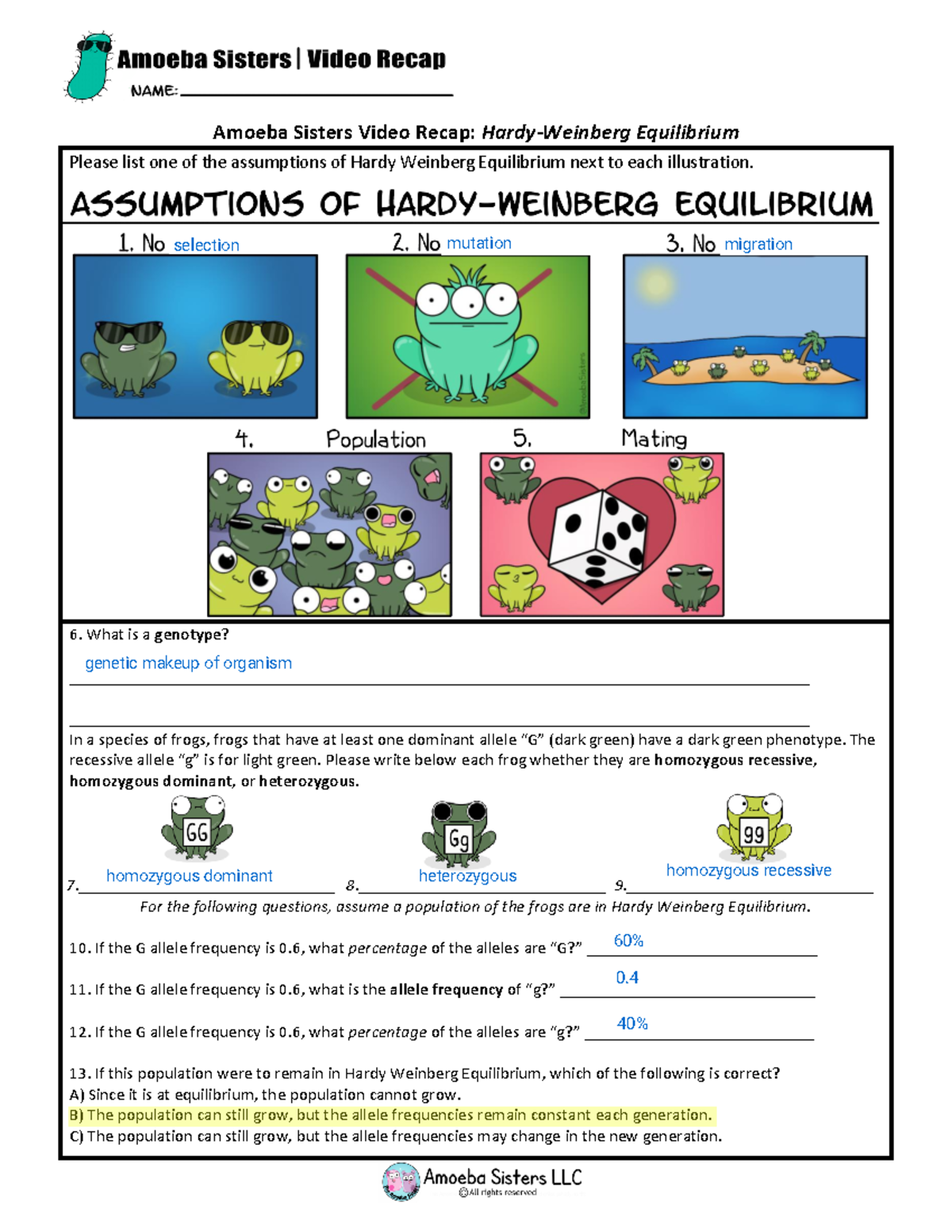 hardy-weinberg equilibrium by amoeba sisters - Amoeba Sisters Video ...