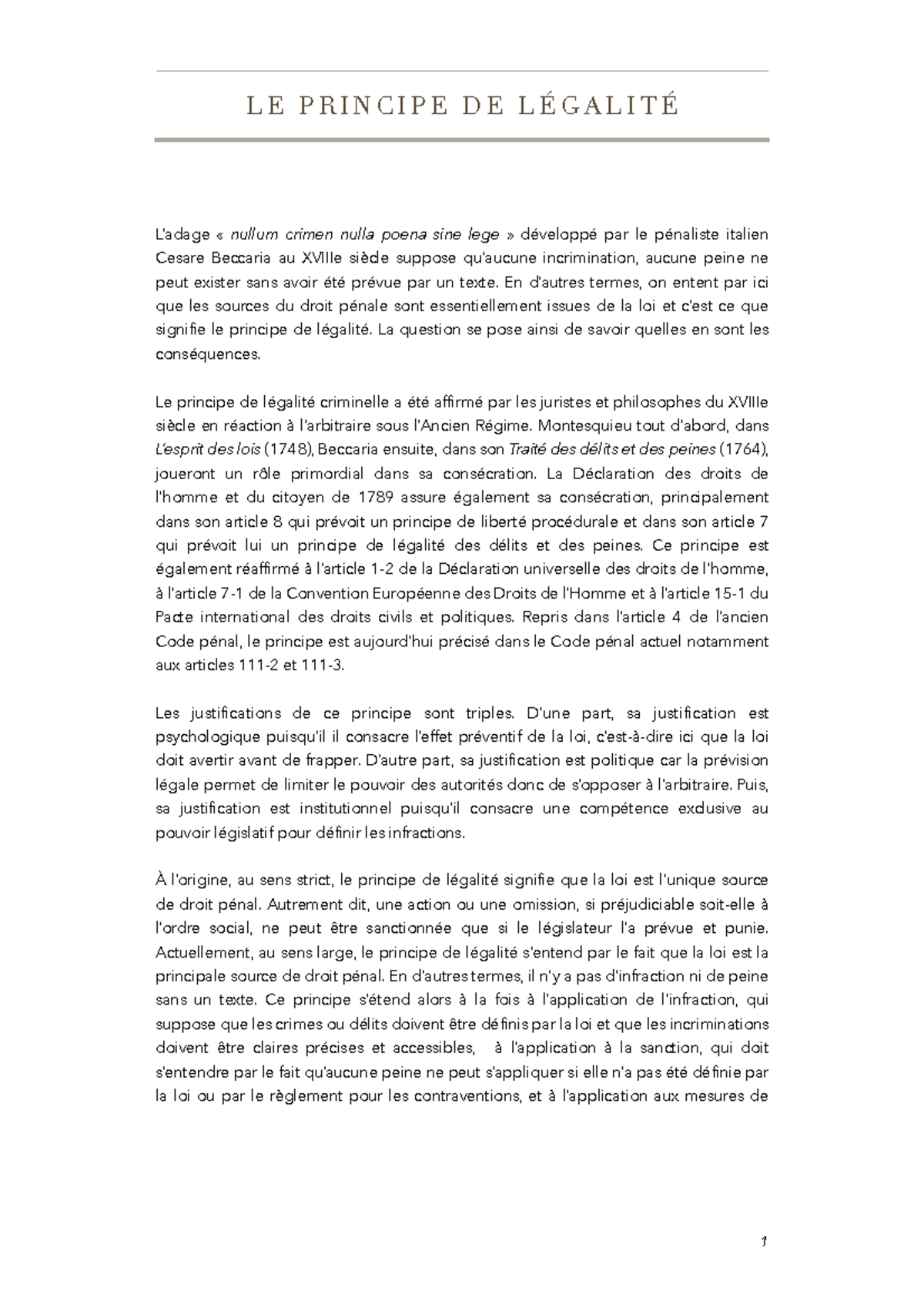Le principe de légalité - L’adage « nullum crimen nulla poena sine lege ...