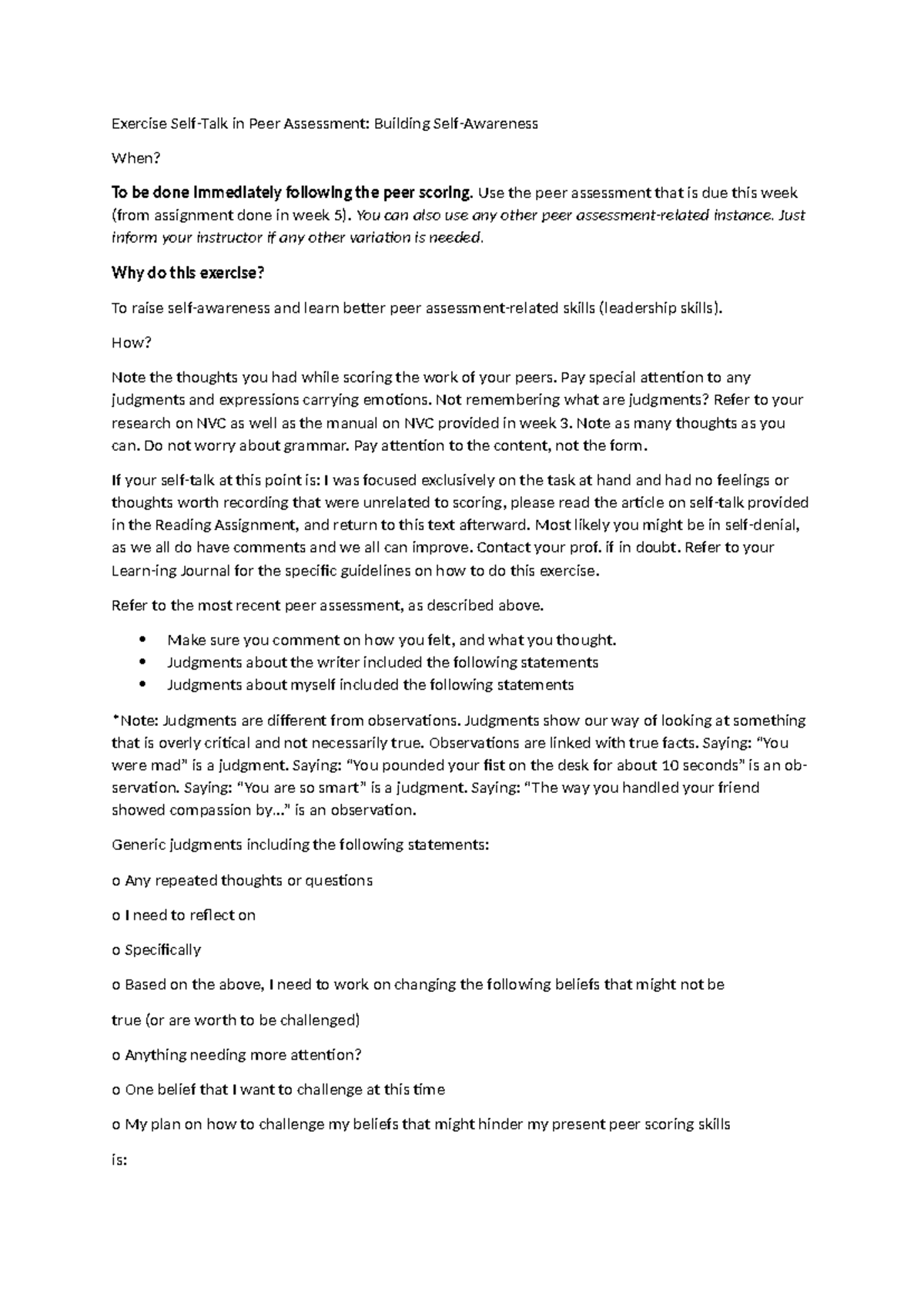 Emotional Intelligence - Learning Journal Unit 6 - Exercise Self-Talk ...