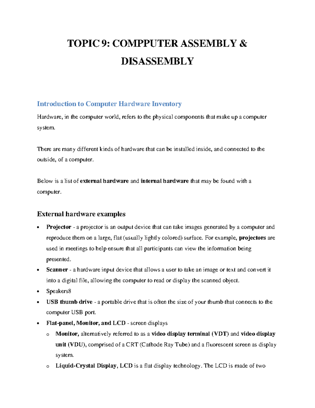 Comp Assembly and Disaa - TOPIC 9: COMPPUTER ASSEMBLY & DISASSEMBLY ...