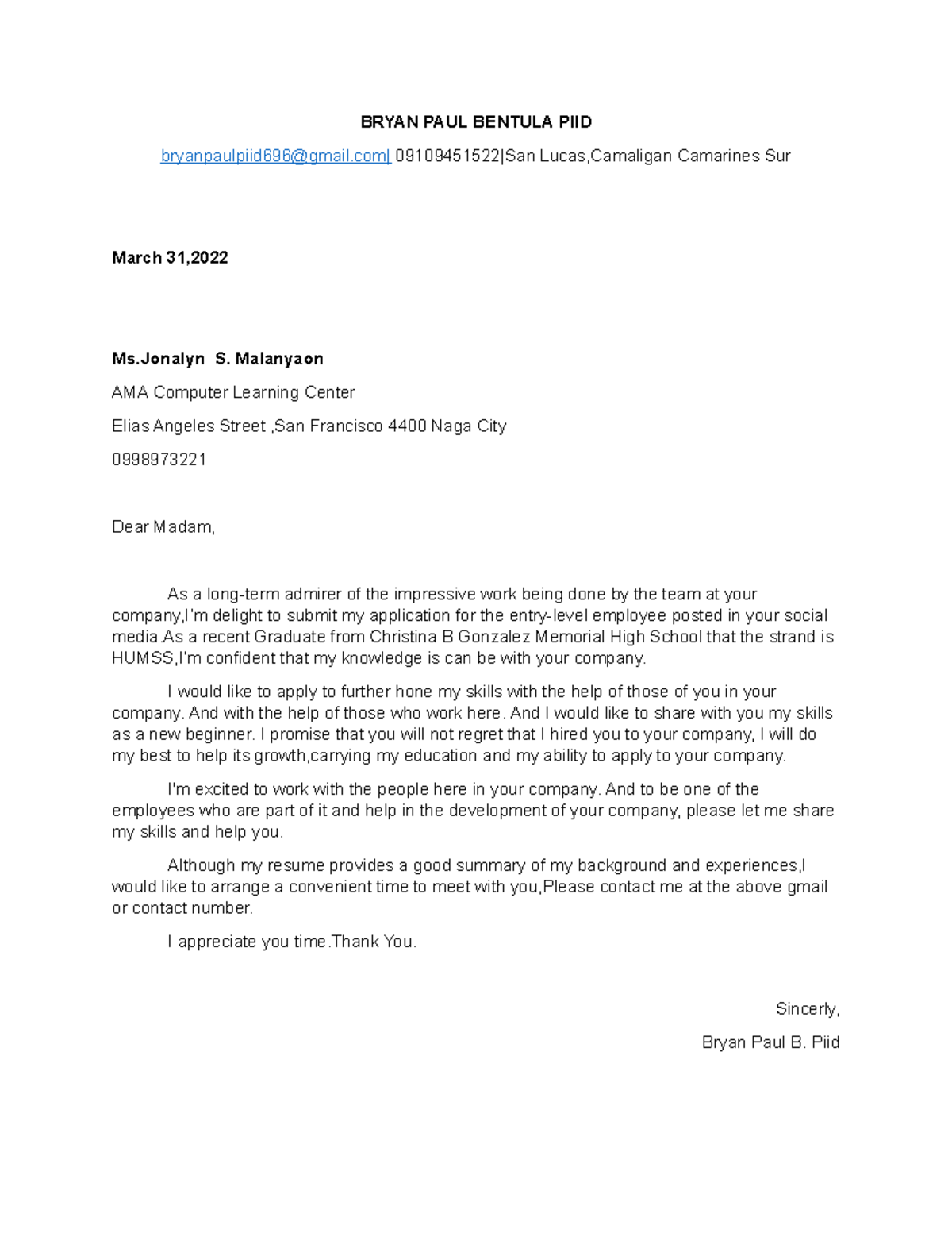 PIID Application Letter - BRYAN PAUL BENTULA PIID bryanpaulpiid696 ...