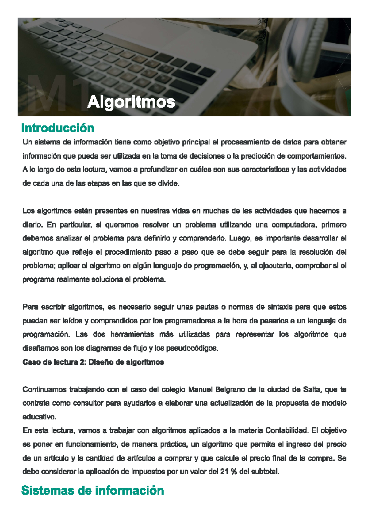 Modulo 1lectura 2 - Algoritmos Introducción Un sistema de información tiene como objetivo ...