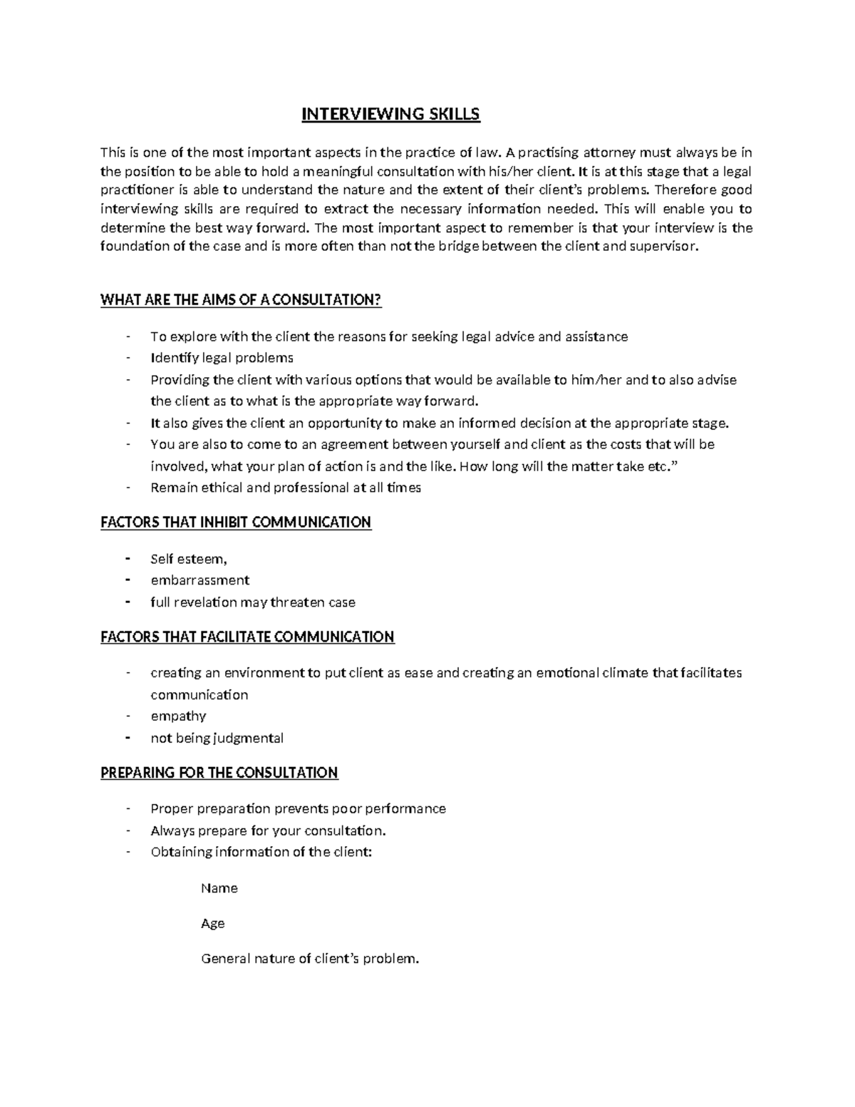 Interview and Statement Taking Notes - INTERVIEWING SKILLS This is one ...