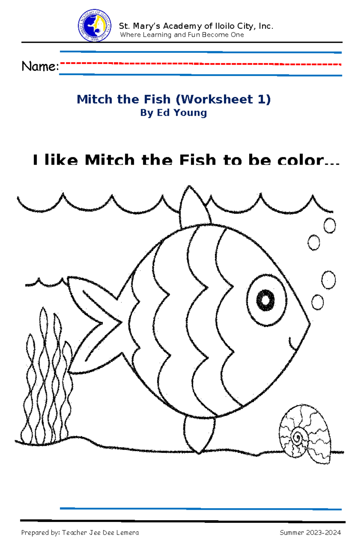 Mitch the Fish-Worksheets - Science, Technology, Engineering, and ...