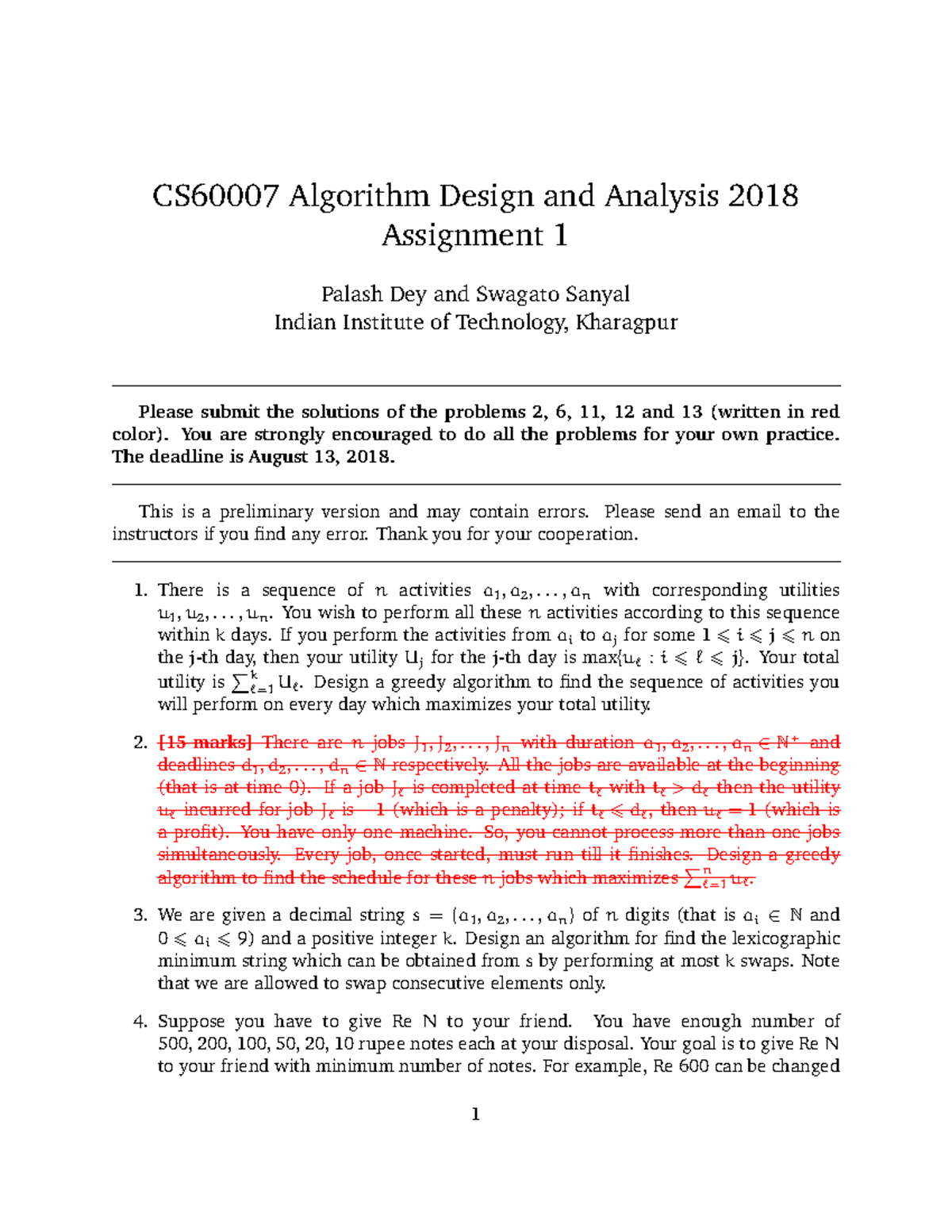 Assignment 1 - ITS VERY USEFUL. - CS60007 Algorithm Design and Analysis 2018 Assignment 1 Palash ...