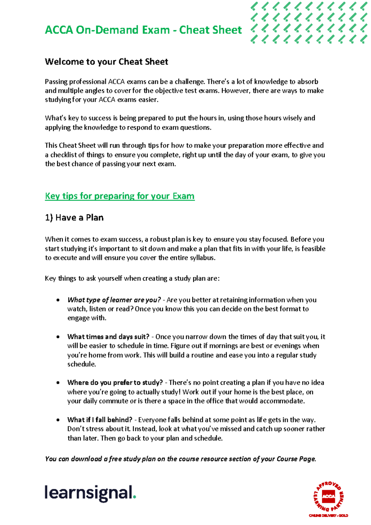 ACCA On-demand Cheat Sheet - Welcome to your Cheat Sheet Passing ...