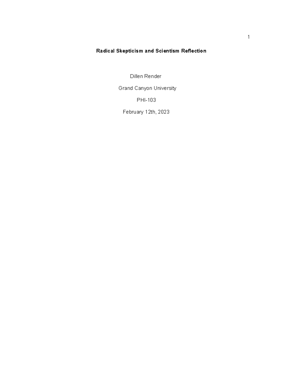 Radical Skepticism and Scientism Reflection Paper - 1 Radical ...