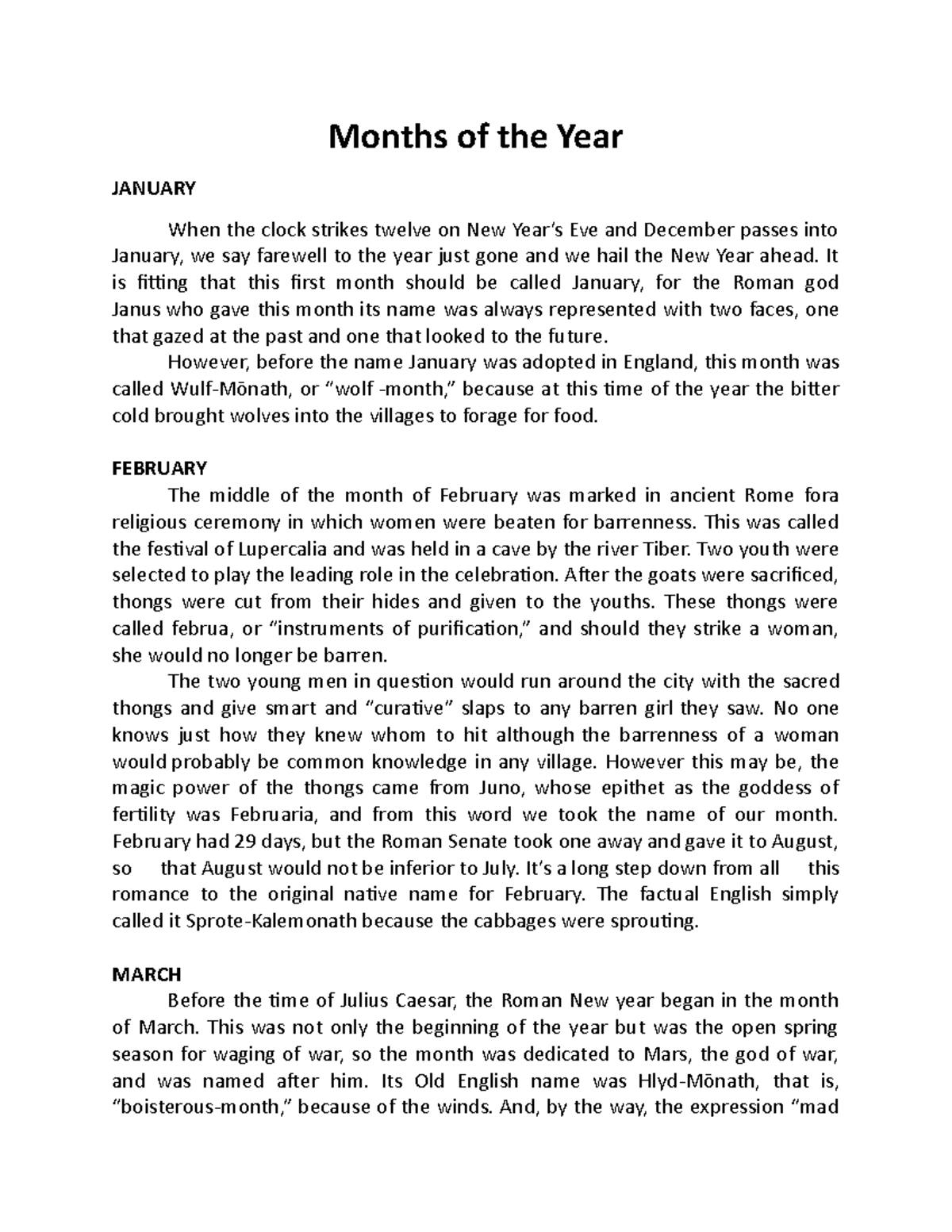 Months of the Year LM - Months of the Year JANUARY When the clock ...