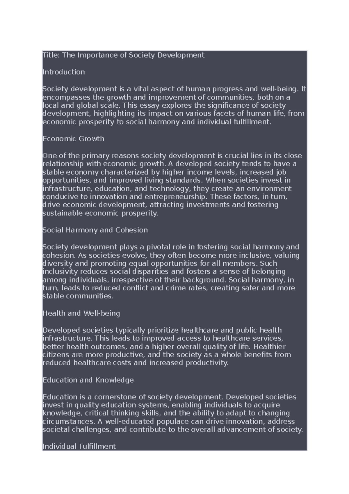 Title - efeffeef - Title: The Importance of Society Development ...