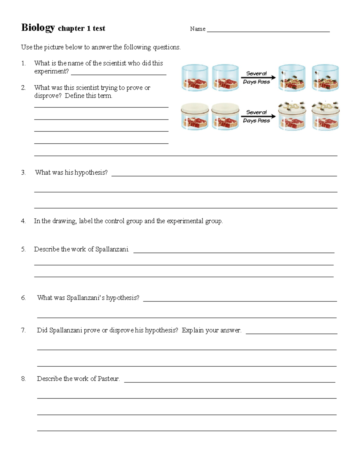 Bio chapter 1 test retake - Biology chapter 1 test Name