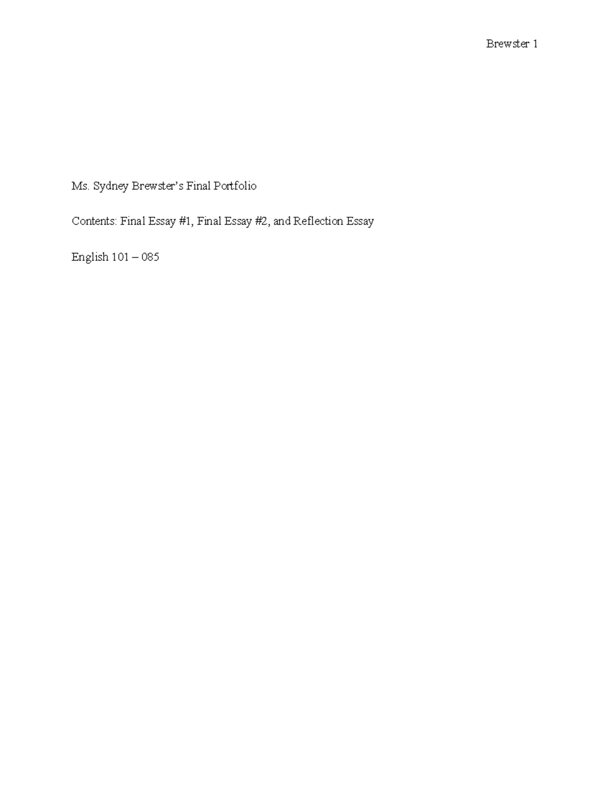 Final portfolio - Ms. Sydney Brewster’s Final Portfolio Contents: Final ...