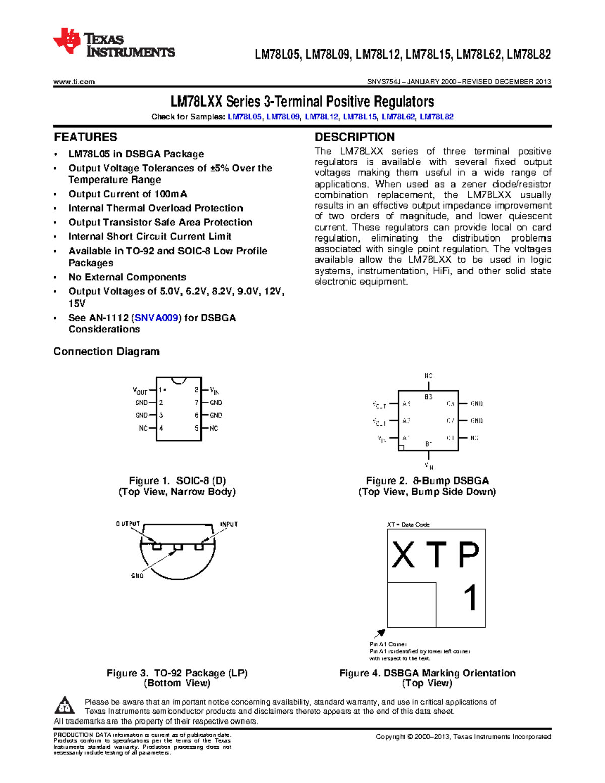 Lm78l05 - Descripción técnica. - X T P 1 Pin A1 Corner Pin A1 is ...