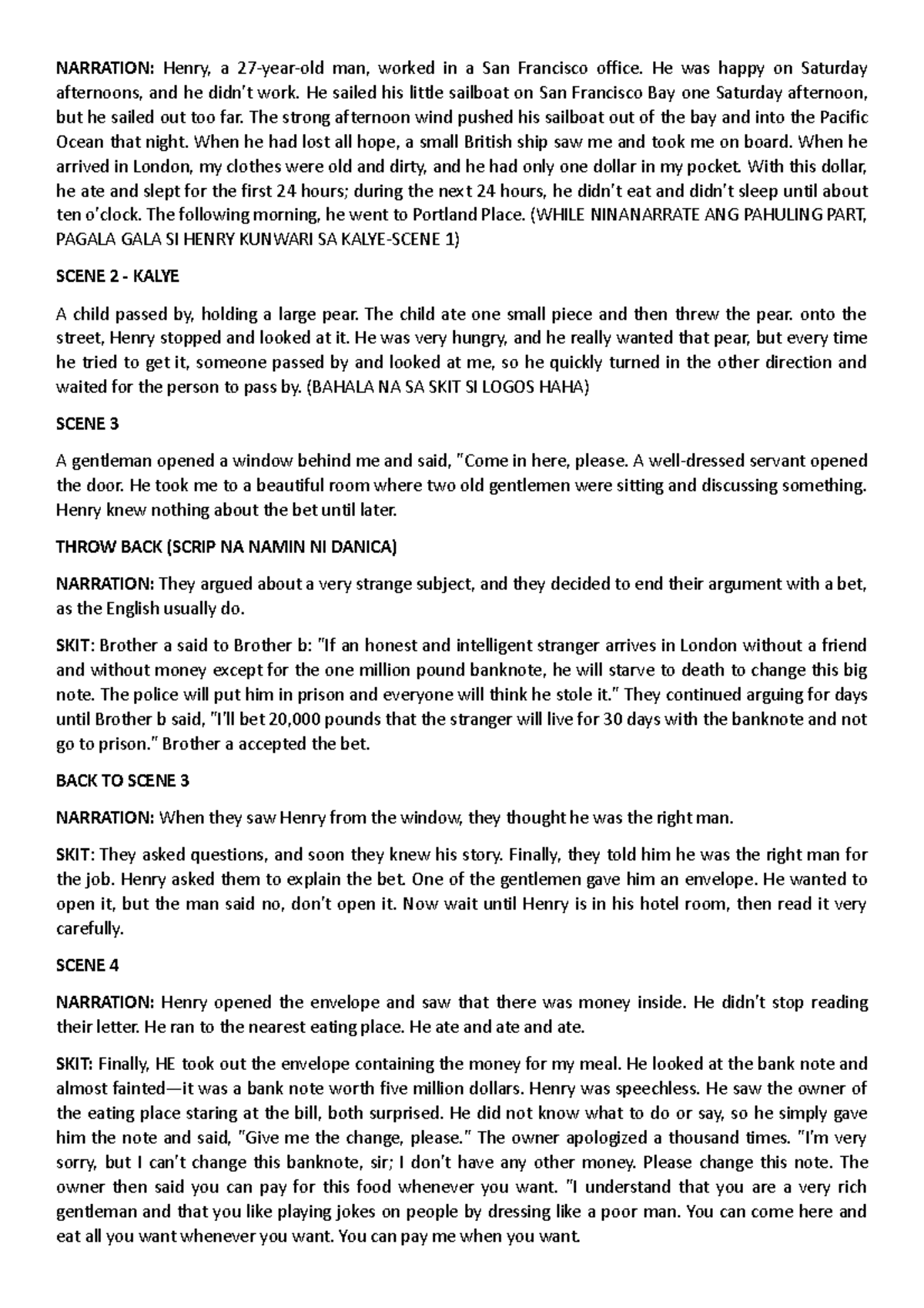 THE Million Pound NOTE - Bhhjj - NARRATION: Henry, a 27-year-old man ...