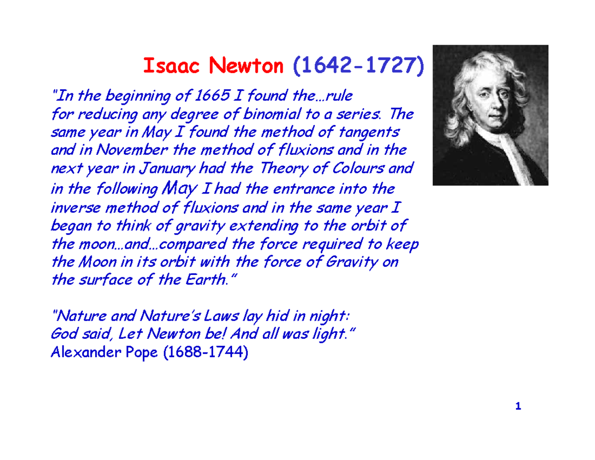 Newtons Laws-mass and acceleration - Isaac Newton (1642-1727) “In the ...