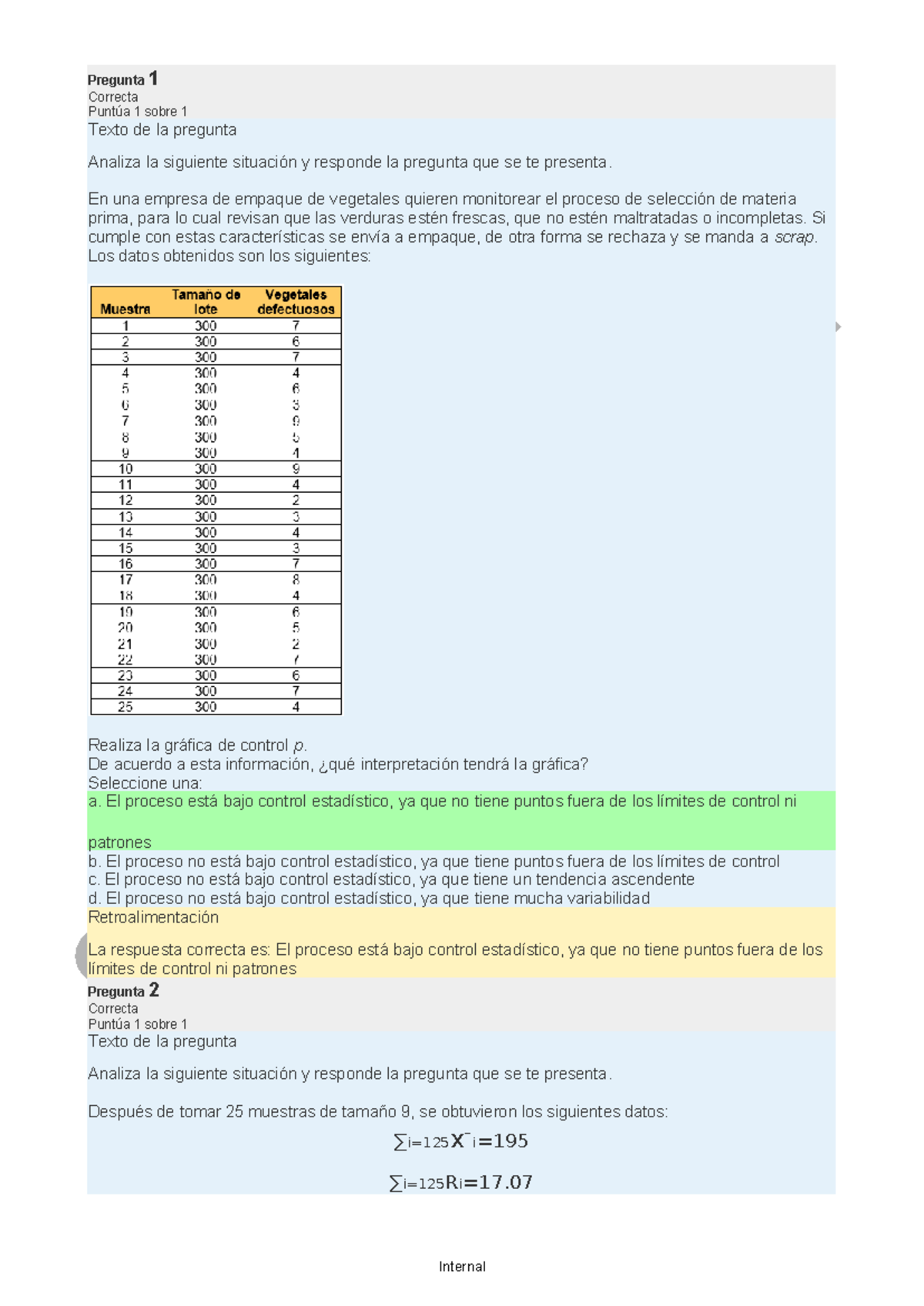 Graficos de control y porcentaje de defectos - Pregunta 1 Correcta ...