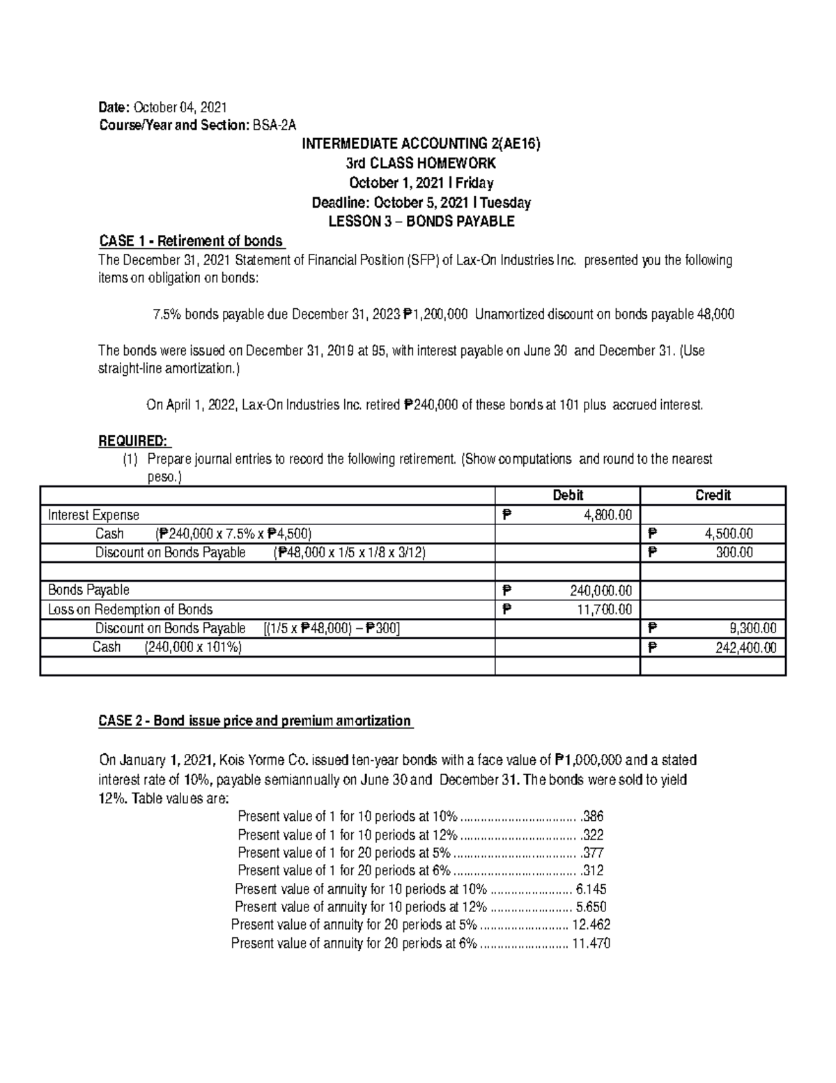 3rd Assignment Intermediate Accounting 2(AE16) - Financial Accounting ...