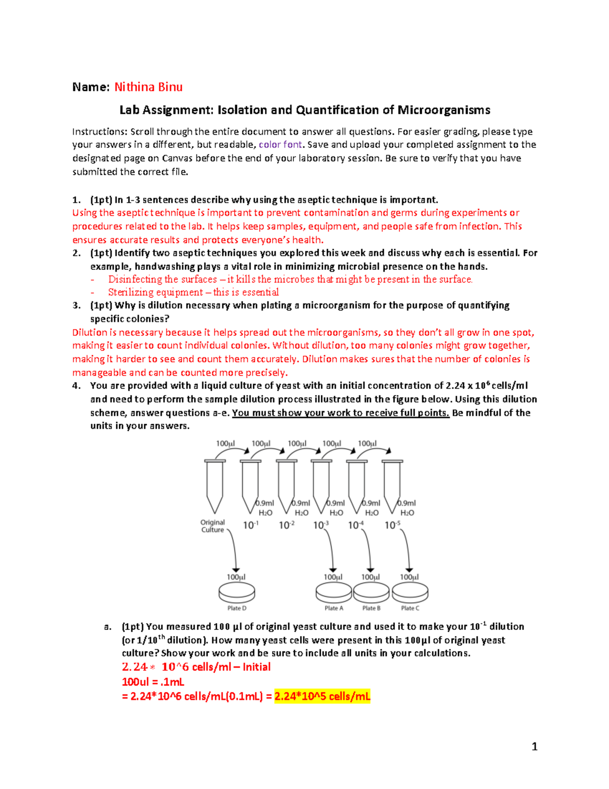 Isolation and Quantification of Microorganisms Lab Assignment - 1 Name: Nithina Binu Lab ...