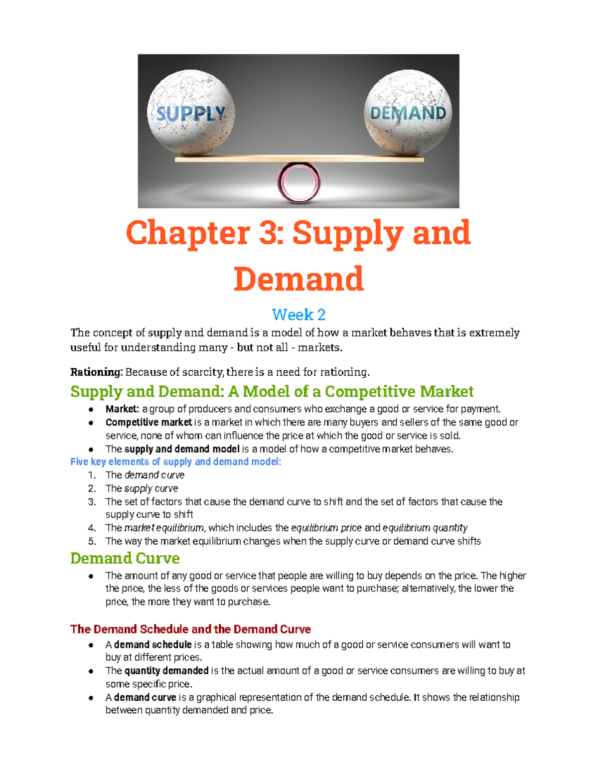 Chapter 3 - Supply and Demand - Chapter 3: Supply and Demand Week 2 The ...