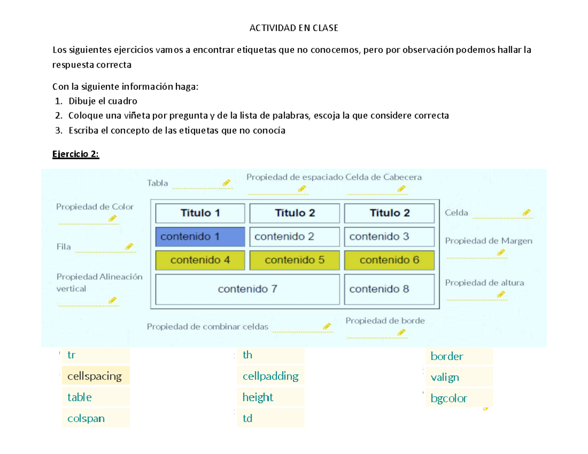 Ejercicios html - Ejecicios a desarrollar html - Informatica ...
