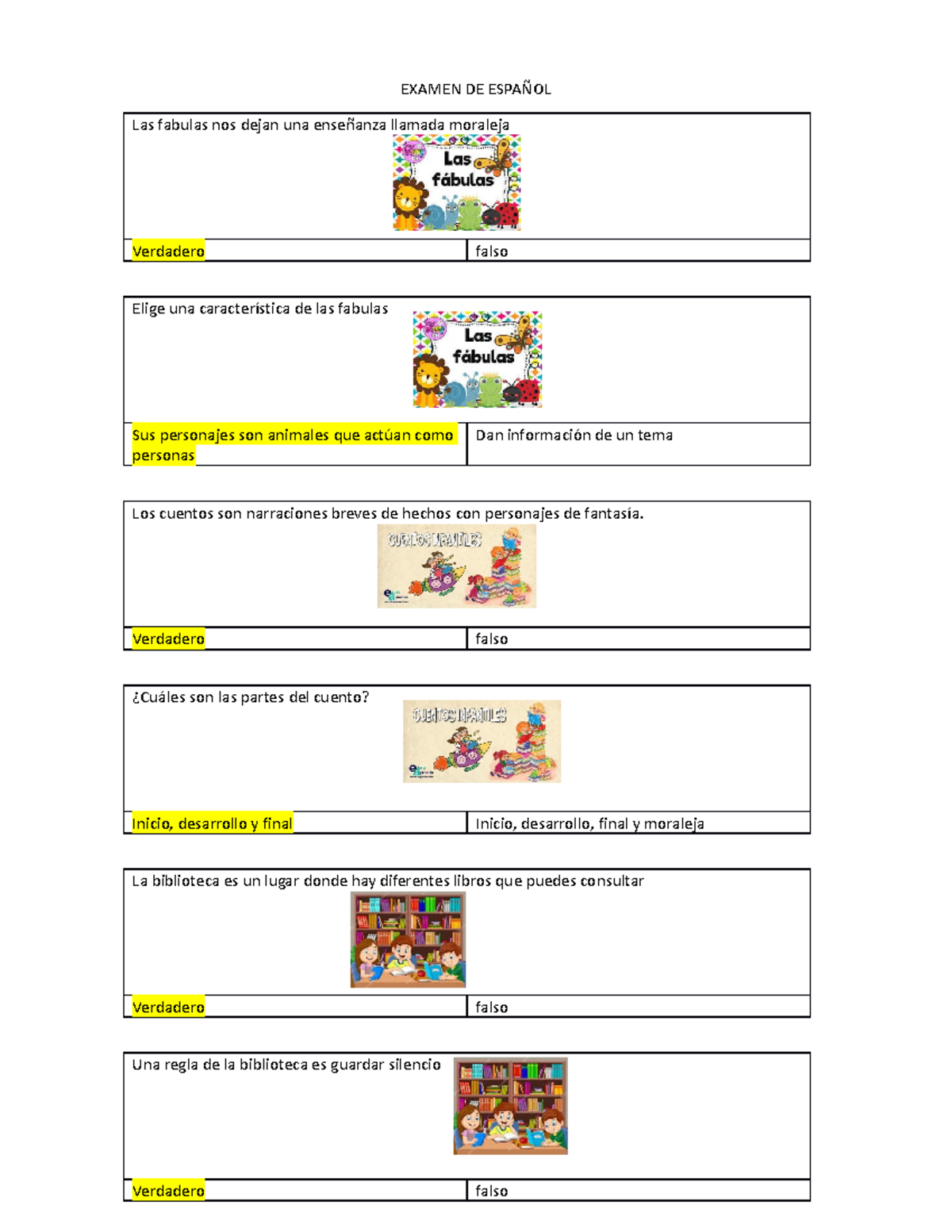 Exámen de español - EXAMEN DE ESPAÑOL Las fabulas nos dejan una ...
