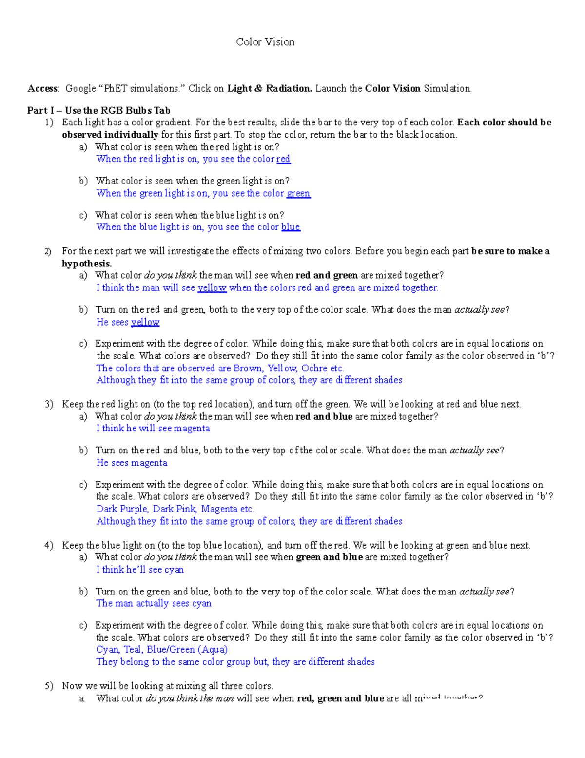 Phe T Simulation Color Vision - Access: Google “PhET simulations ...