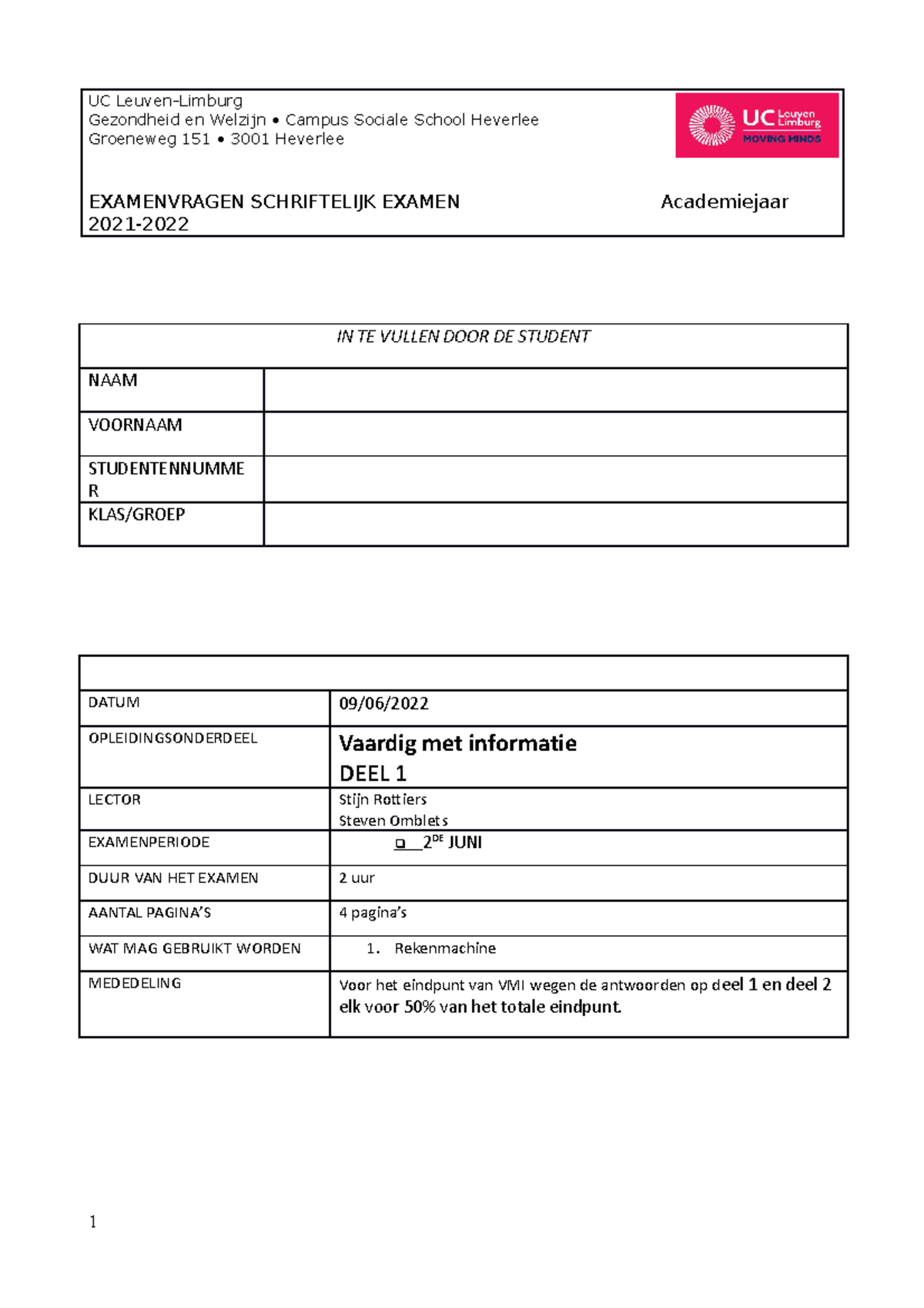 Ex VMI deel1 220609 - deel 1 - UC Leuven-Limburg Gezondheid en Welzijn ...