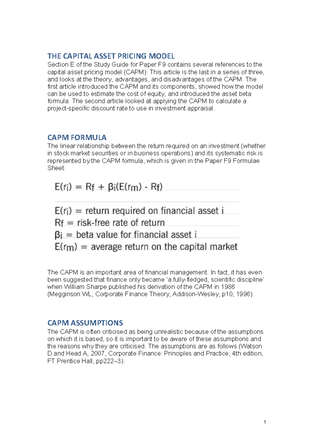 CAPM- Theory , advantages and disadvantages - THE CAPITAL ASSET PRICING ...