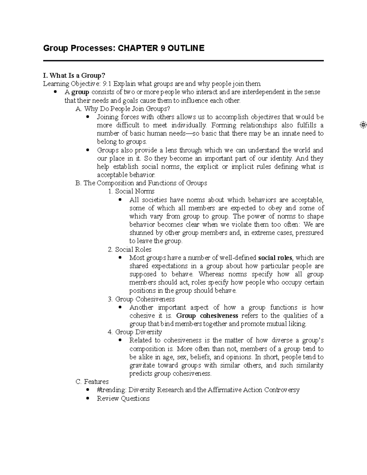 Chapter 9-Group Processes - Group Processes: CHAPTER 9 OUTLINE I. What ...