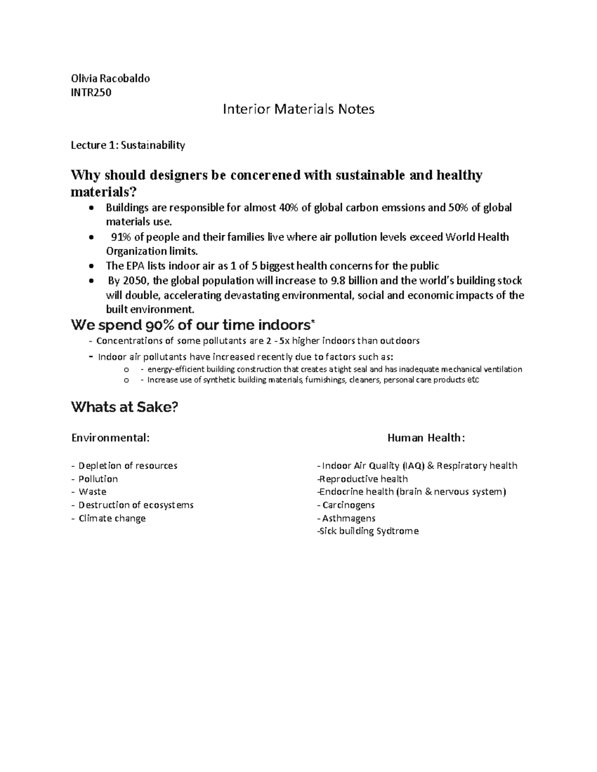 Interior Materials Notes lecture 1 - Olivia Racobaldo INTR Interior ...