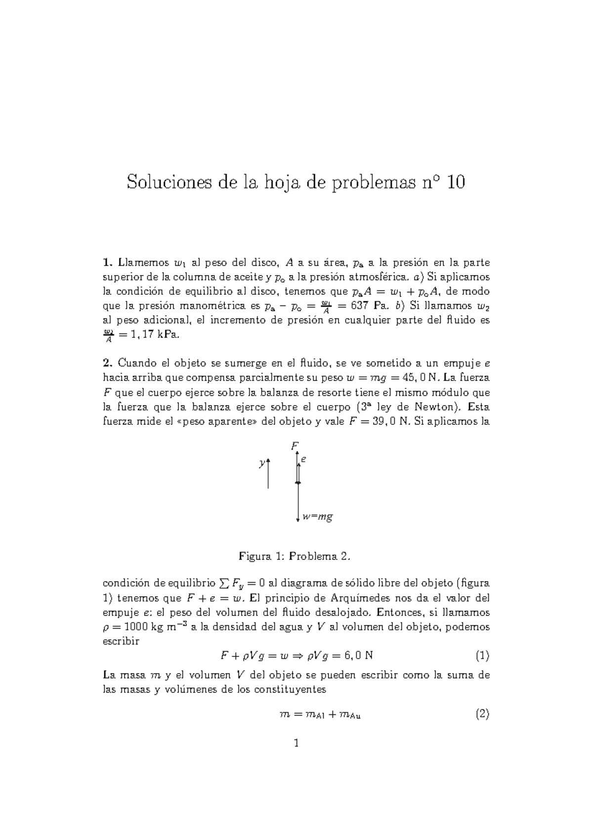 22 Problemas 10-Soluciones - Soluciones de la hoja de problemas n o 10 1 1 al peso del disco,Aa ...