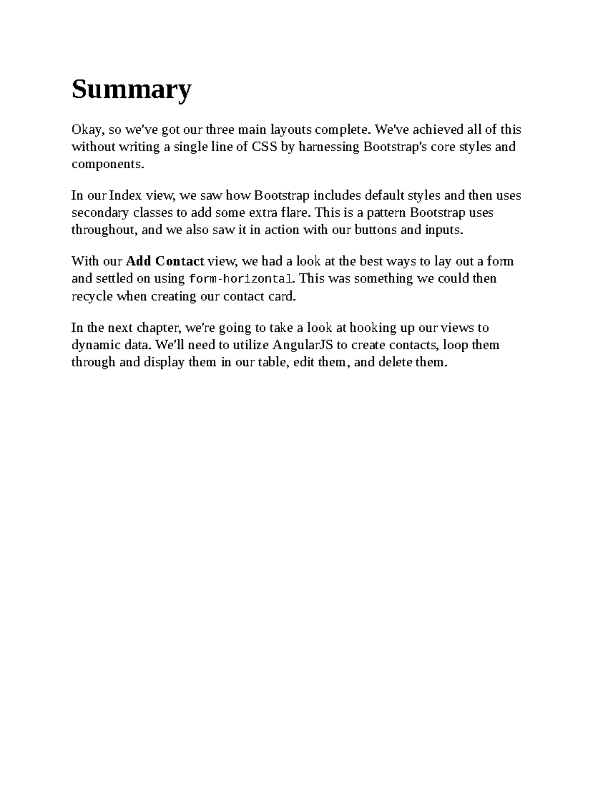 Learning Web Development with Bootstrap and Angular-19 - Summary Okay, so we've got our three ...