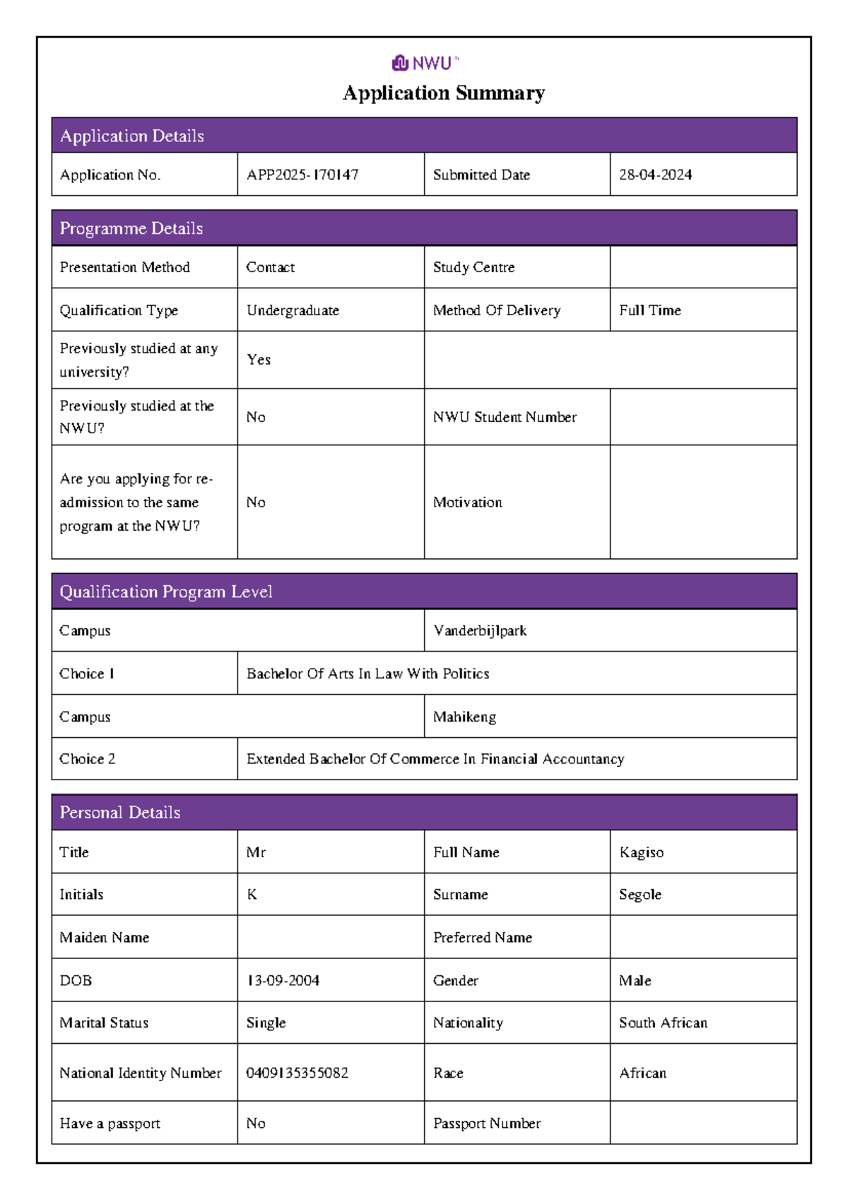 Application Summary APP2025-170147 - Application Summary Application ...