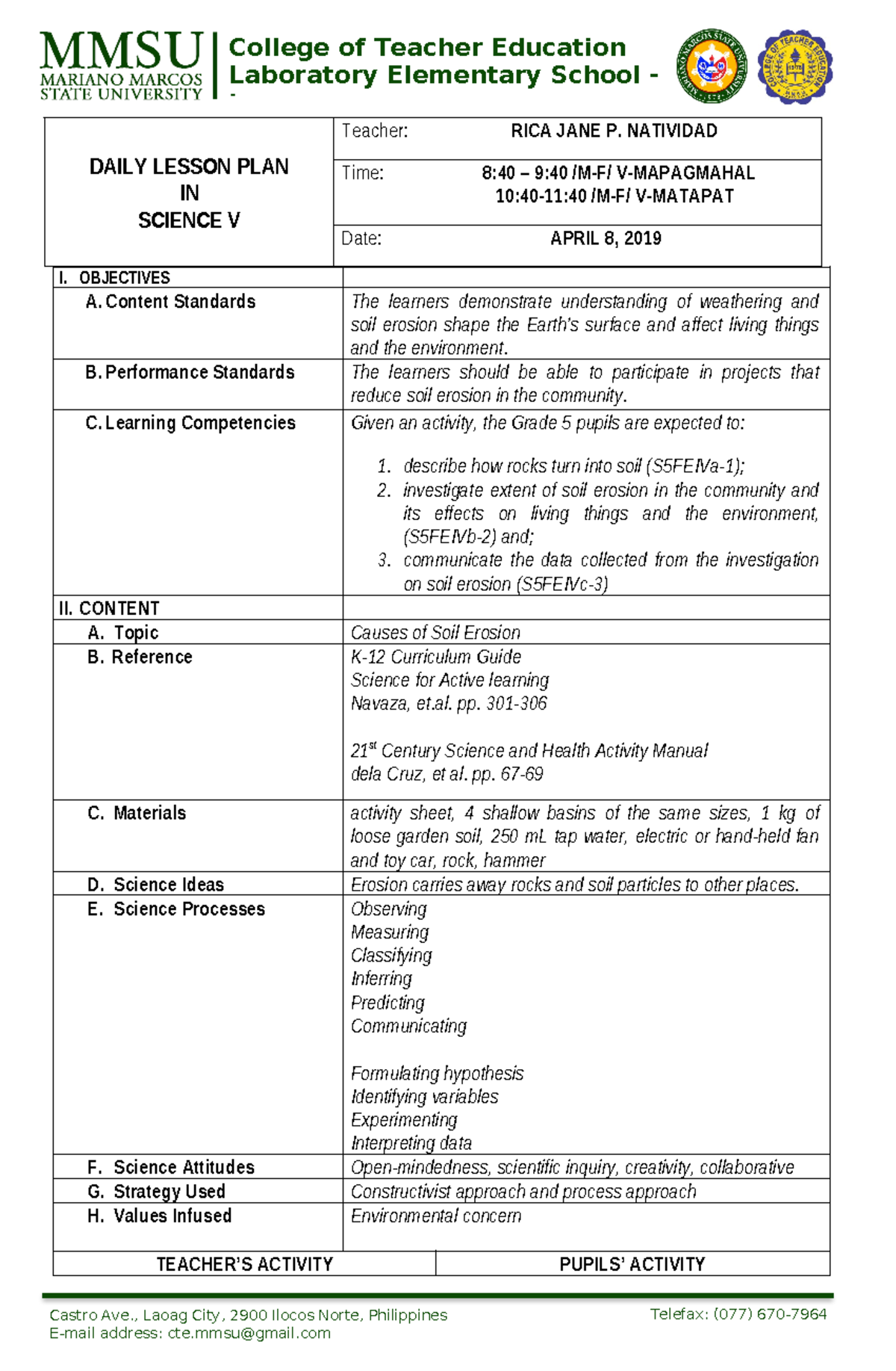 Daily Lesson PLAN IN Science V - College of Teacher Education ...