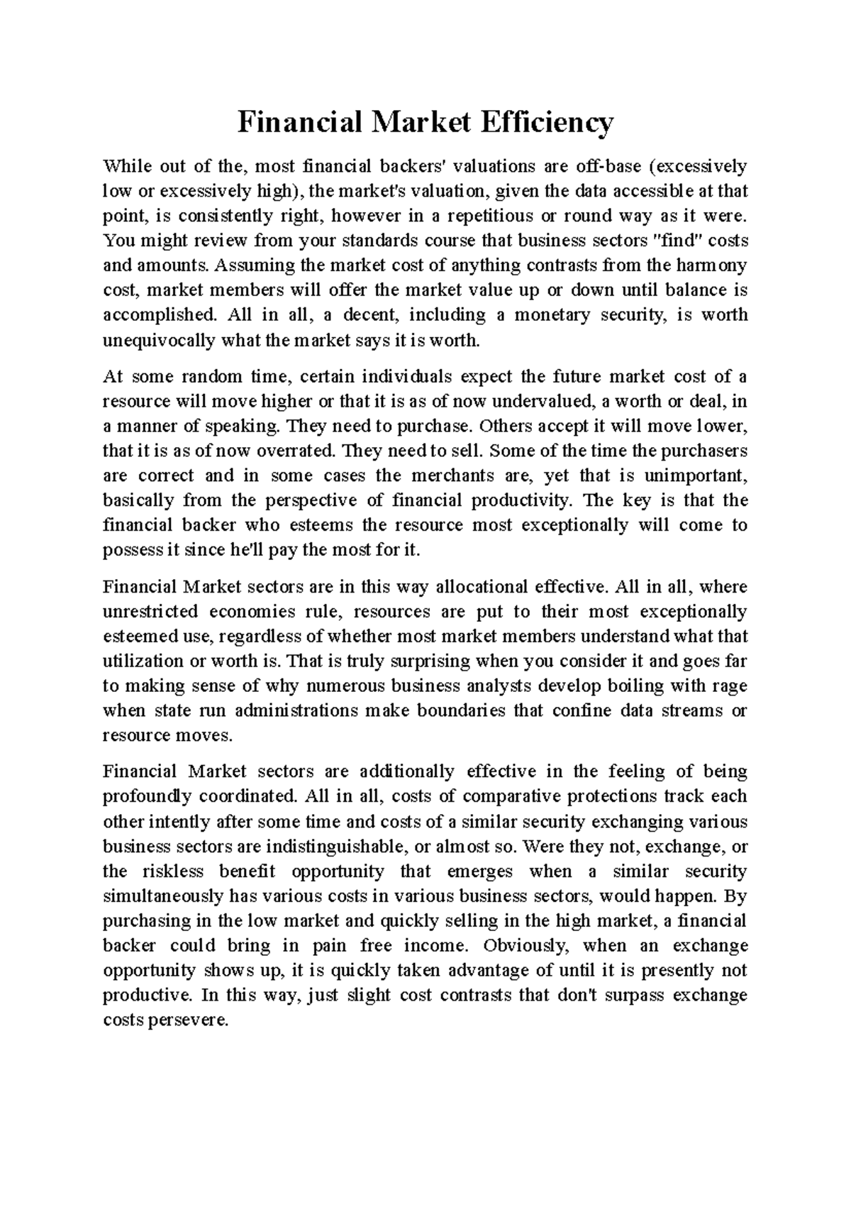 Financial Market Efficiency - Financial Market Efficiency While out of ...