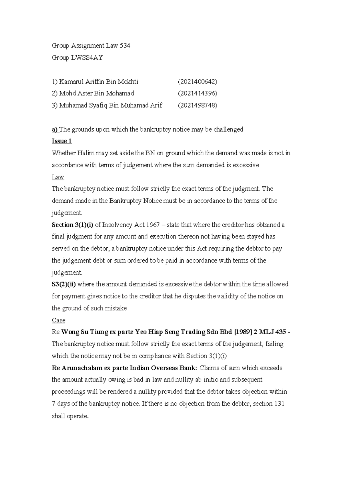 LAW 534 Group Assignment - Group Assignment Law 534 Group LWSS4AY ...