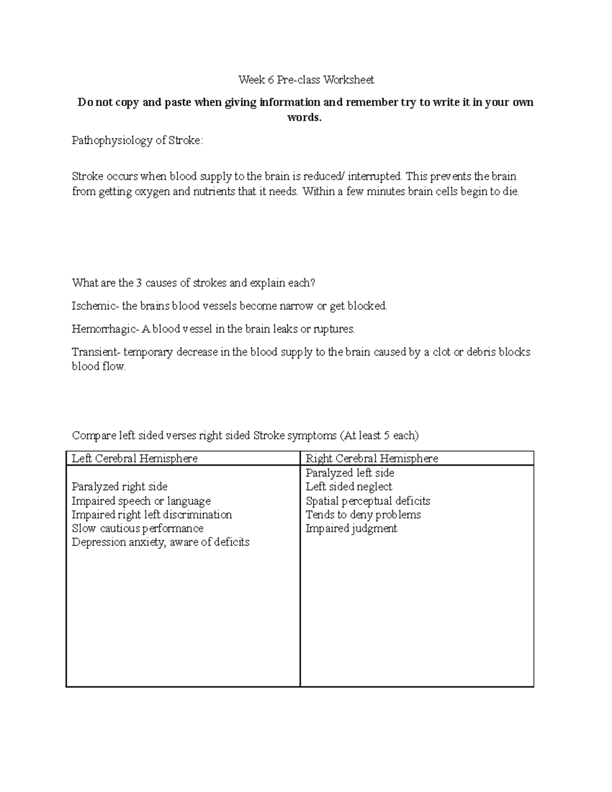 Week 6 Preclass worksheet - Week 6 Pre-class Worksheet Do not copy and ...